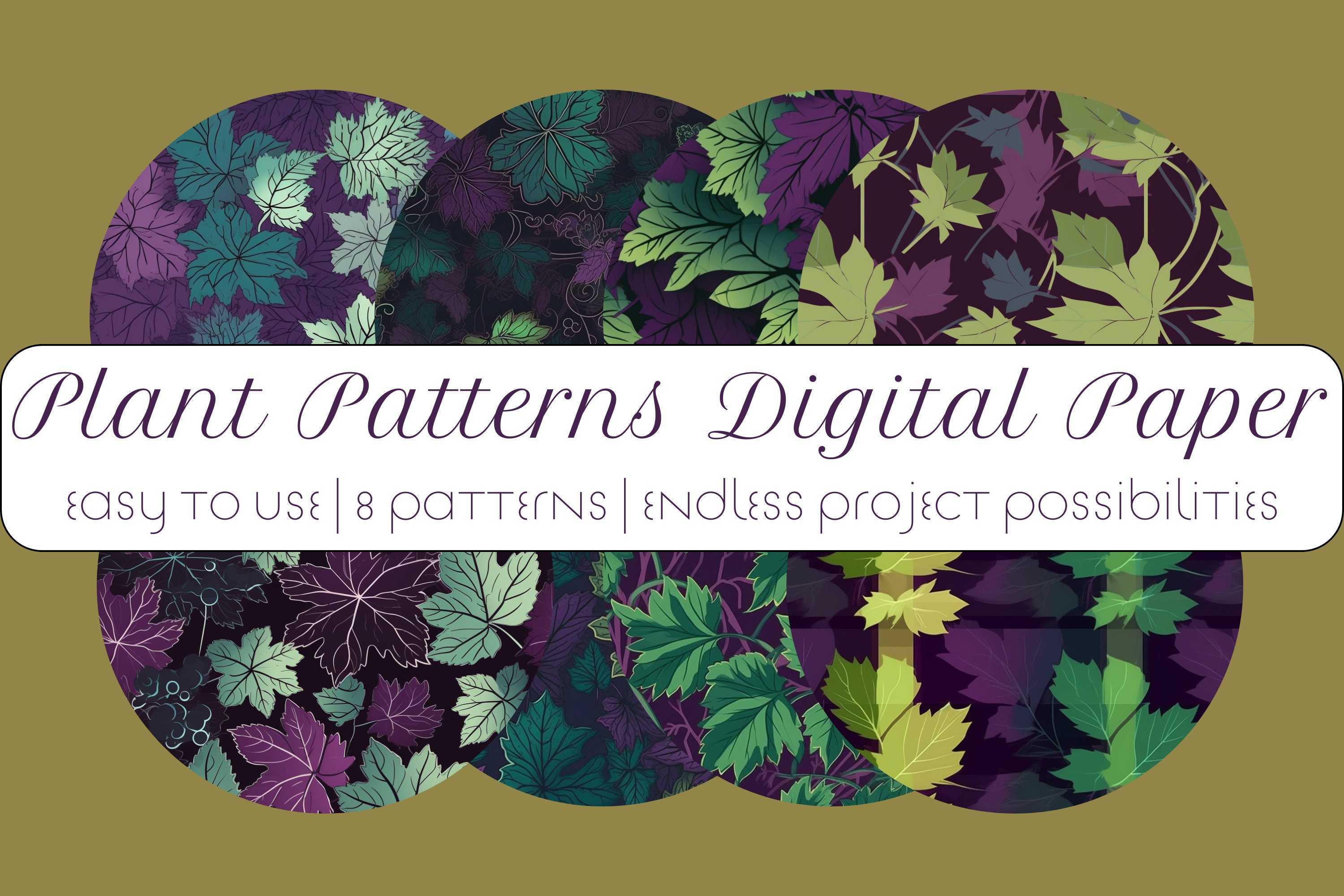 Plant Patterns Digital Paper Plant Scrapbook Papers Seamless Patterns ...