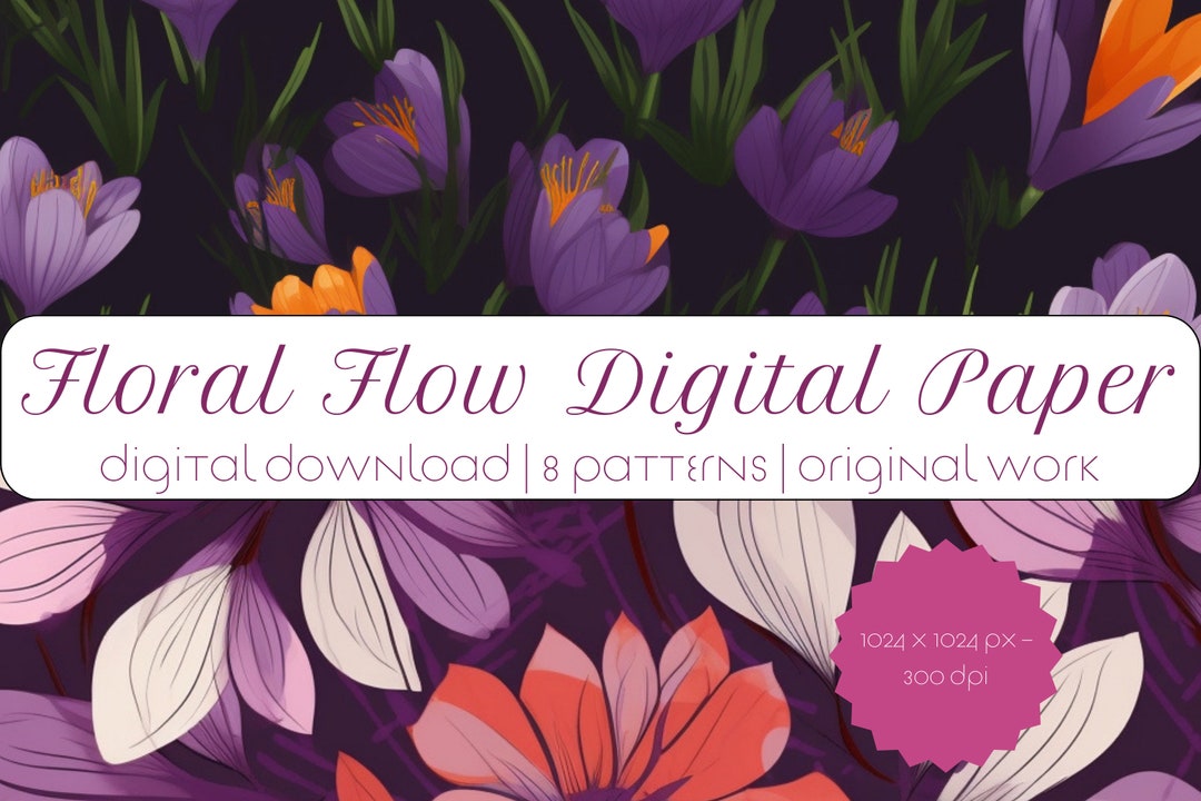 Flower Flow Digital Paper | Floral Scrapbook Papers | Seamless Patterns ...