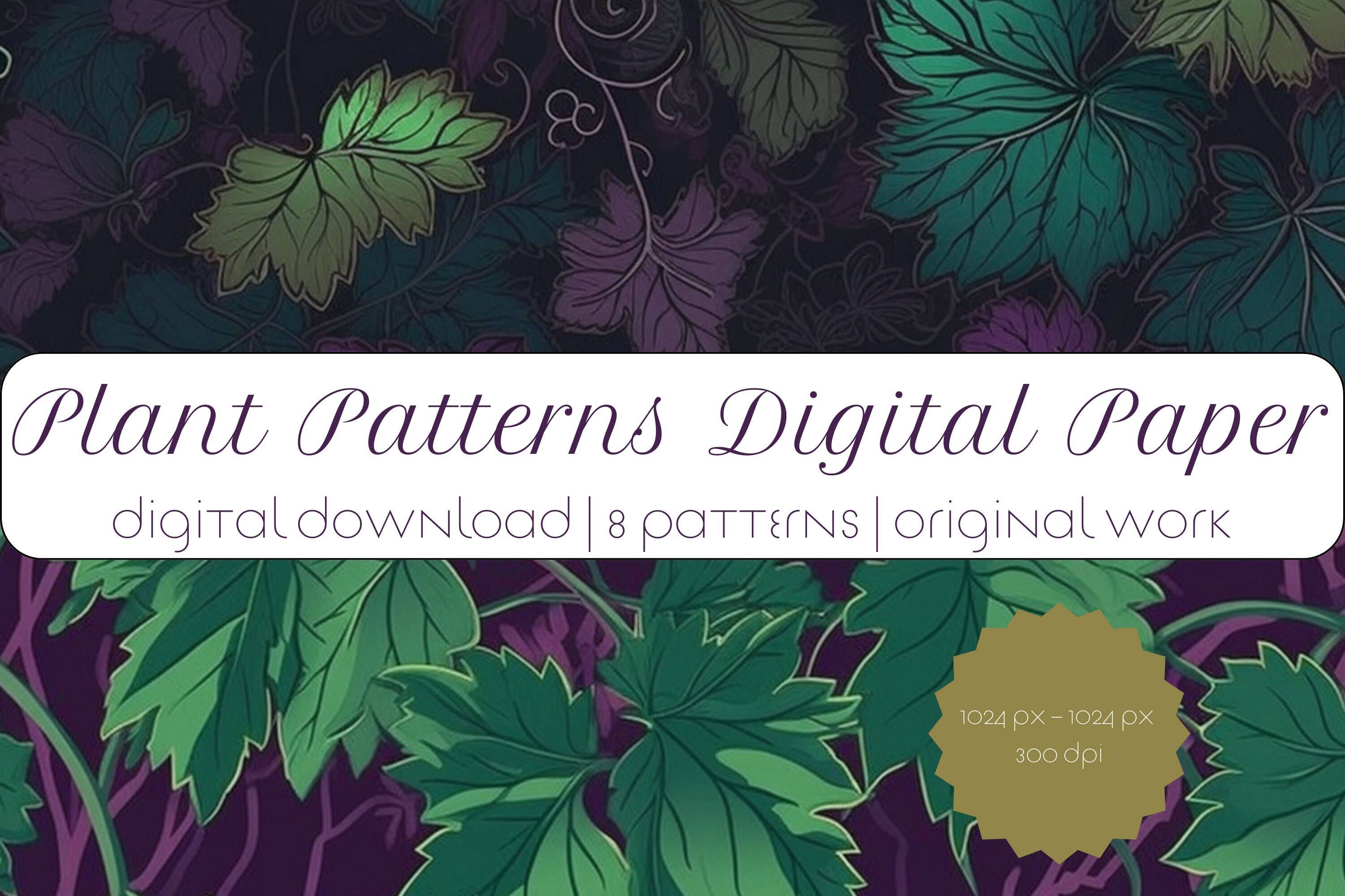 Plant Patterns Digital Paper Plant Scrapbook Papers Seamless Patterns ...