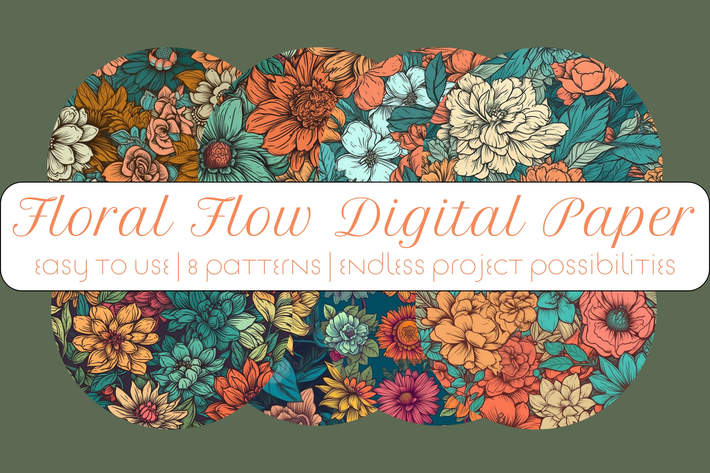 Flower Flow Digital Paper Watercolor Scrapbook Papers Seamless Patterns ...