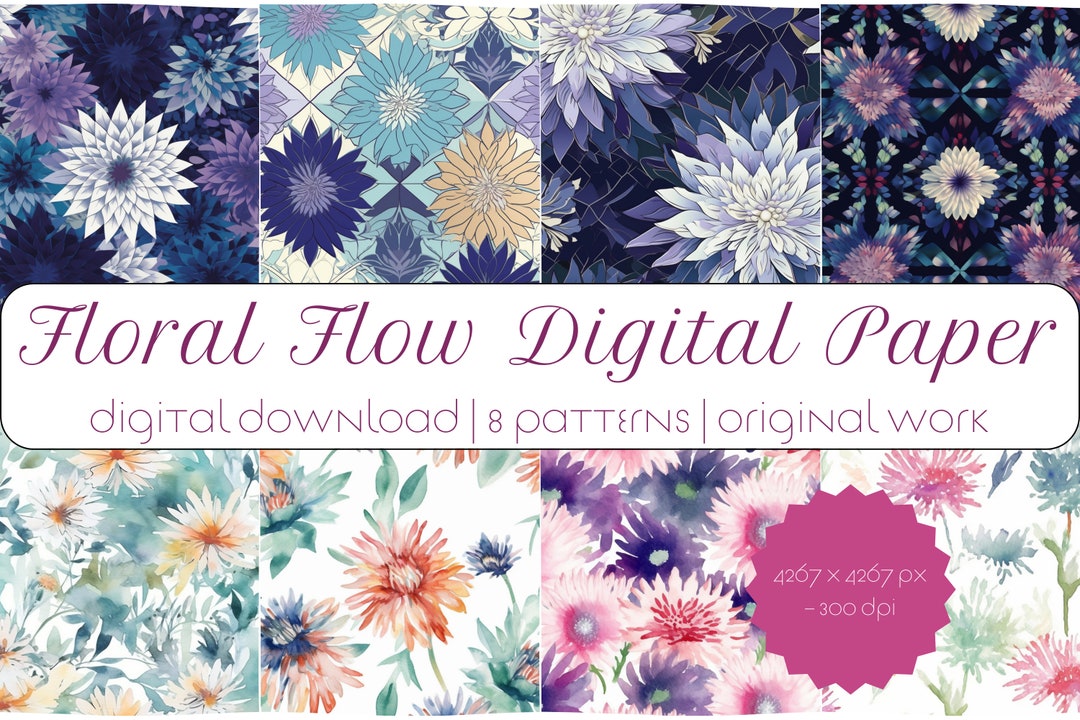Flower Flow Digital Paper | Floral Scrapbook Papers | Seamless Patterns ...