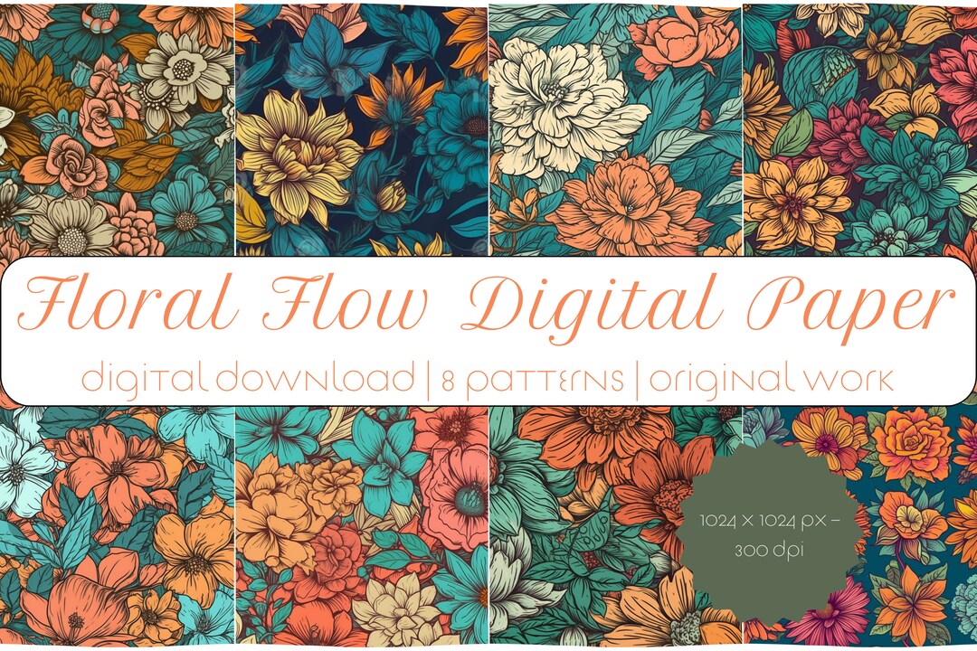 Flower Flow Digital Paper | Watercolor Scrapbook Papers | Seamless ...