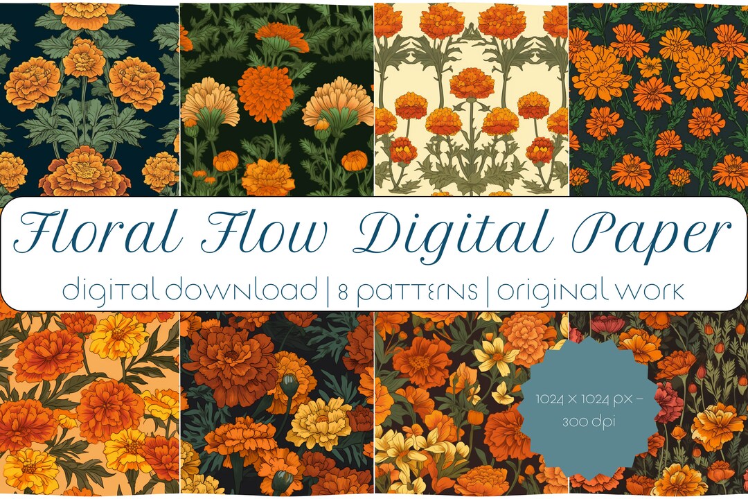 Flower Flow Digital Paper | Floral Scrapbook Papers | Seamless Patterns ...