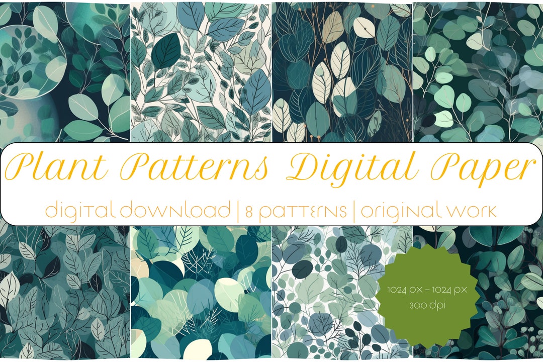 Plant Patterns Digital Paper | Plant Scrapbook Papers | Seamless ...