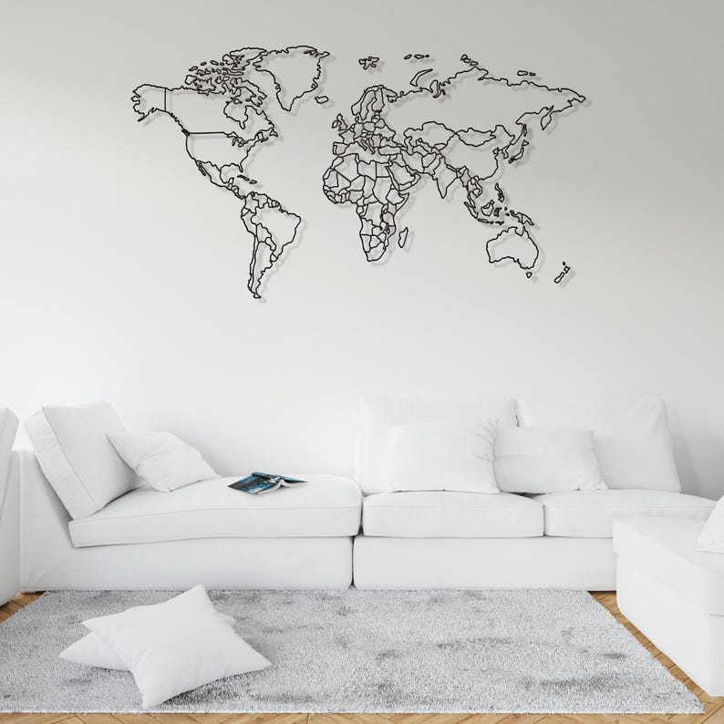 Metal World Map Wall Art, World Map Decor, Large Metal Wall Art, Metal ...