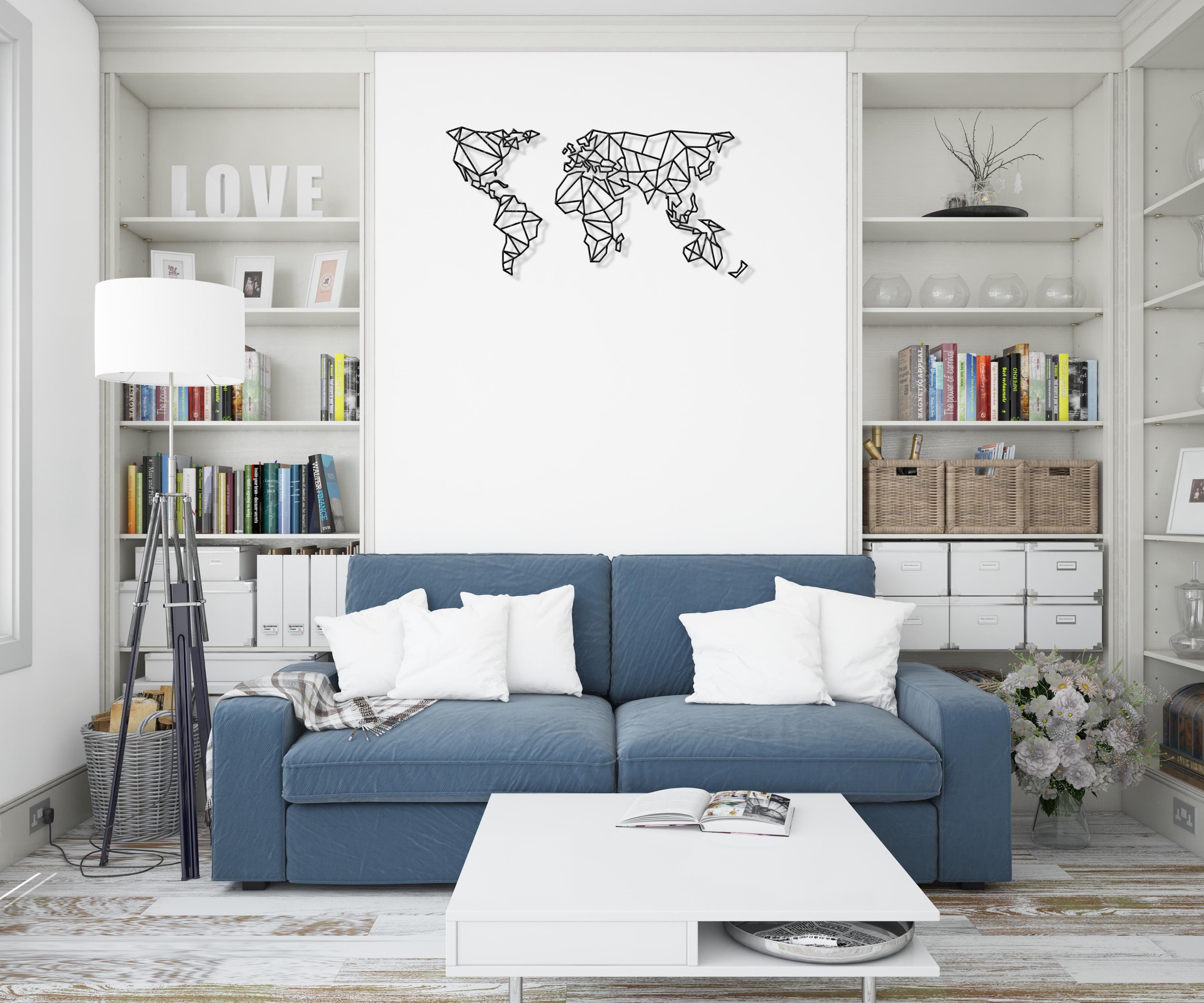 Geometric Metal World Map Wall Art Modern Geometric Decor Large Metal ...