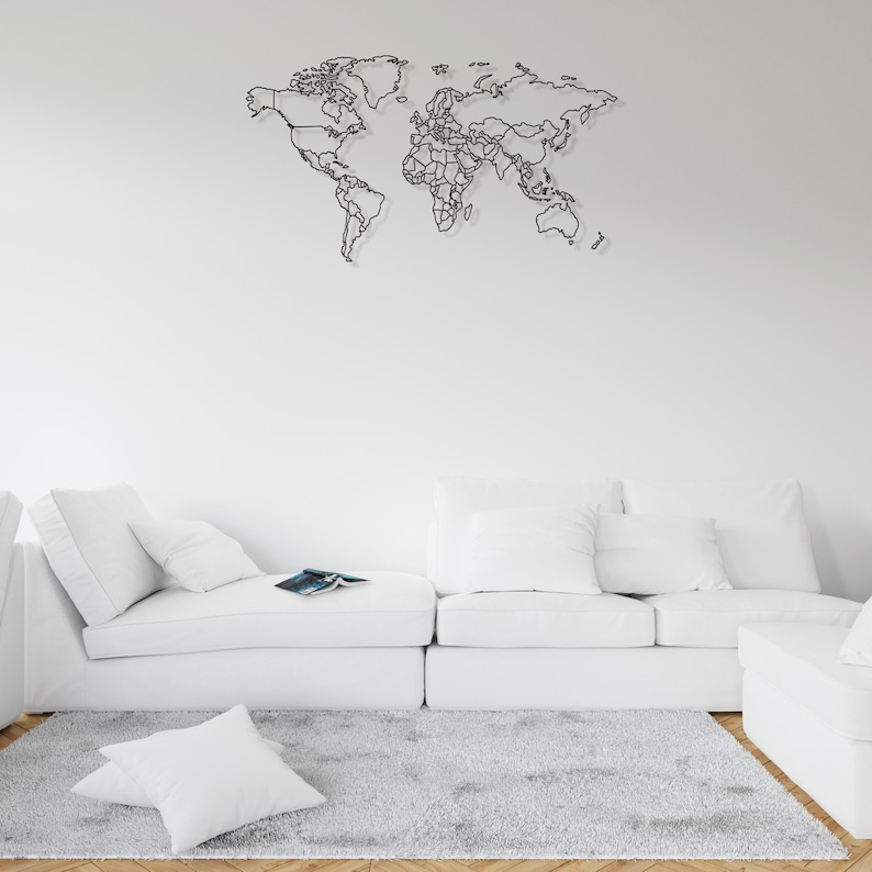 Metal World Map Wall Art, World Map Decor, Large Metal Wall Art, Metal ...