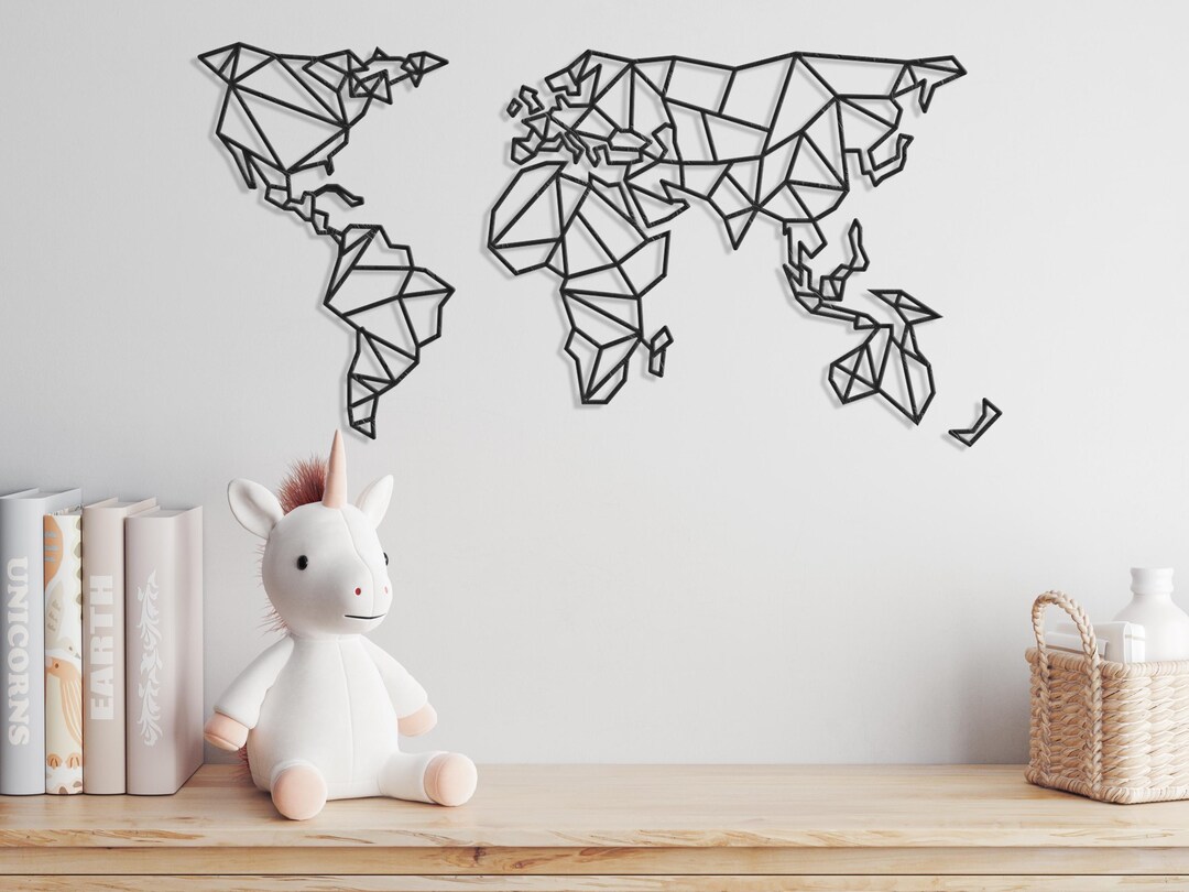 Geometric Metal World Map Wall Art Modern Geometric Decor Large Metal ...