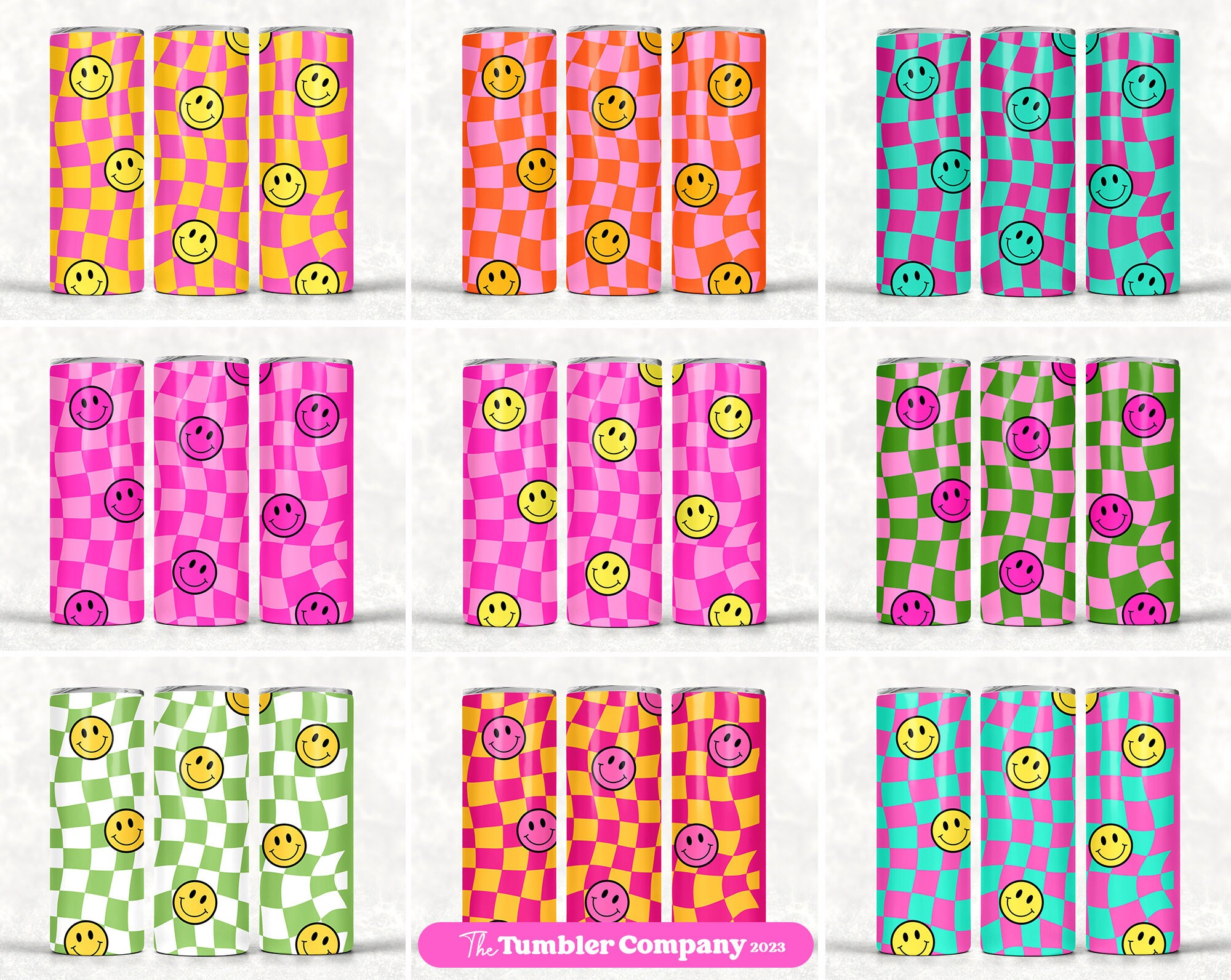 16 Retro Smiley Face Tumbler Bundle 20oz Skinny Tumbler Sublimation ...