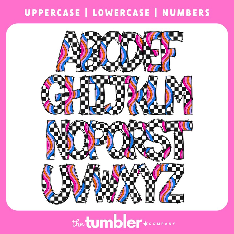 Retro Check Alphabet Set Sublimation PNG Files Checkered Doodle Letters ...