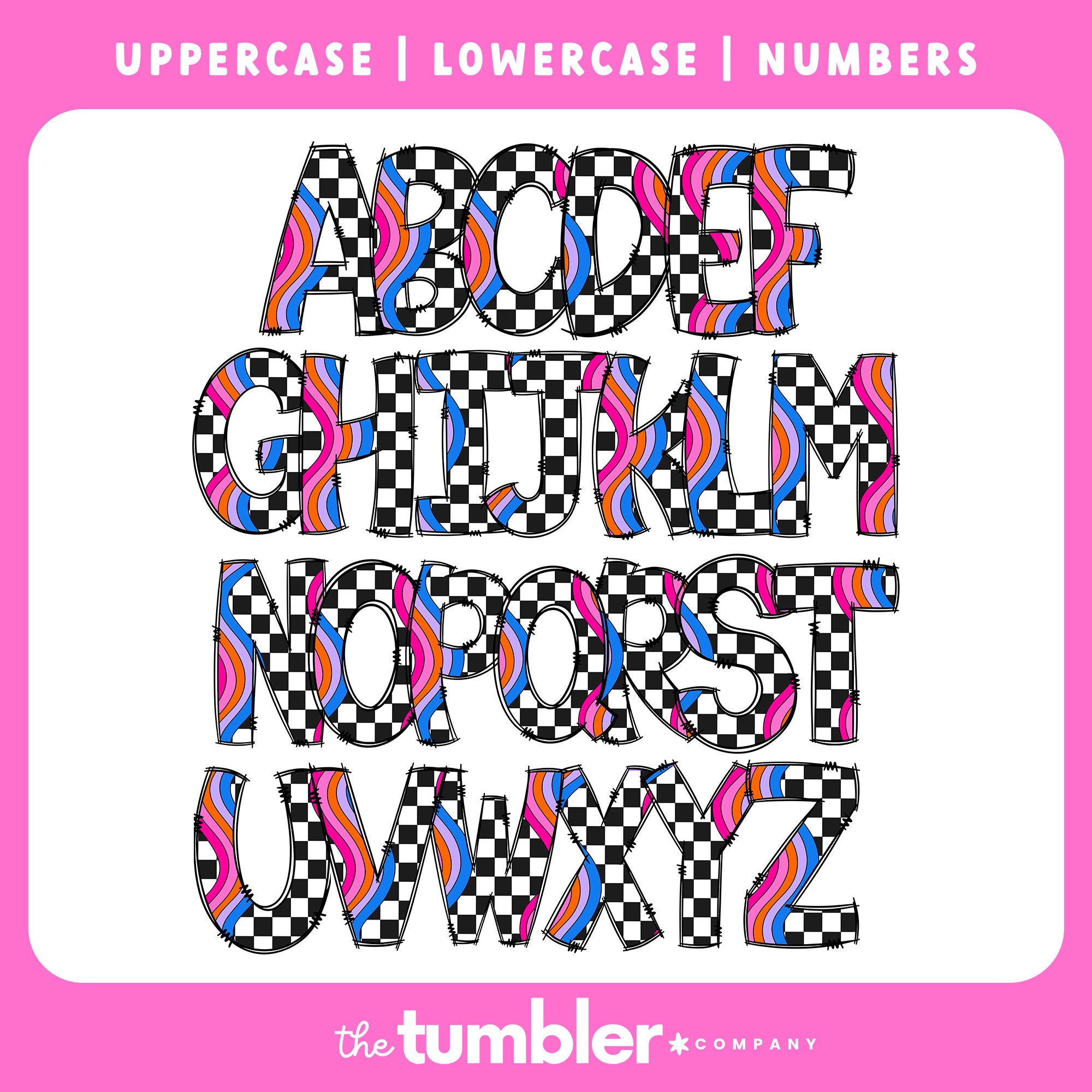 Retro Check Alphabet Set Sublimation PNG Files Checkered Doodle Letters ...