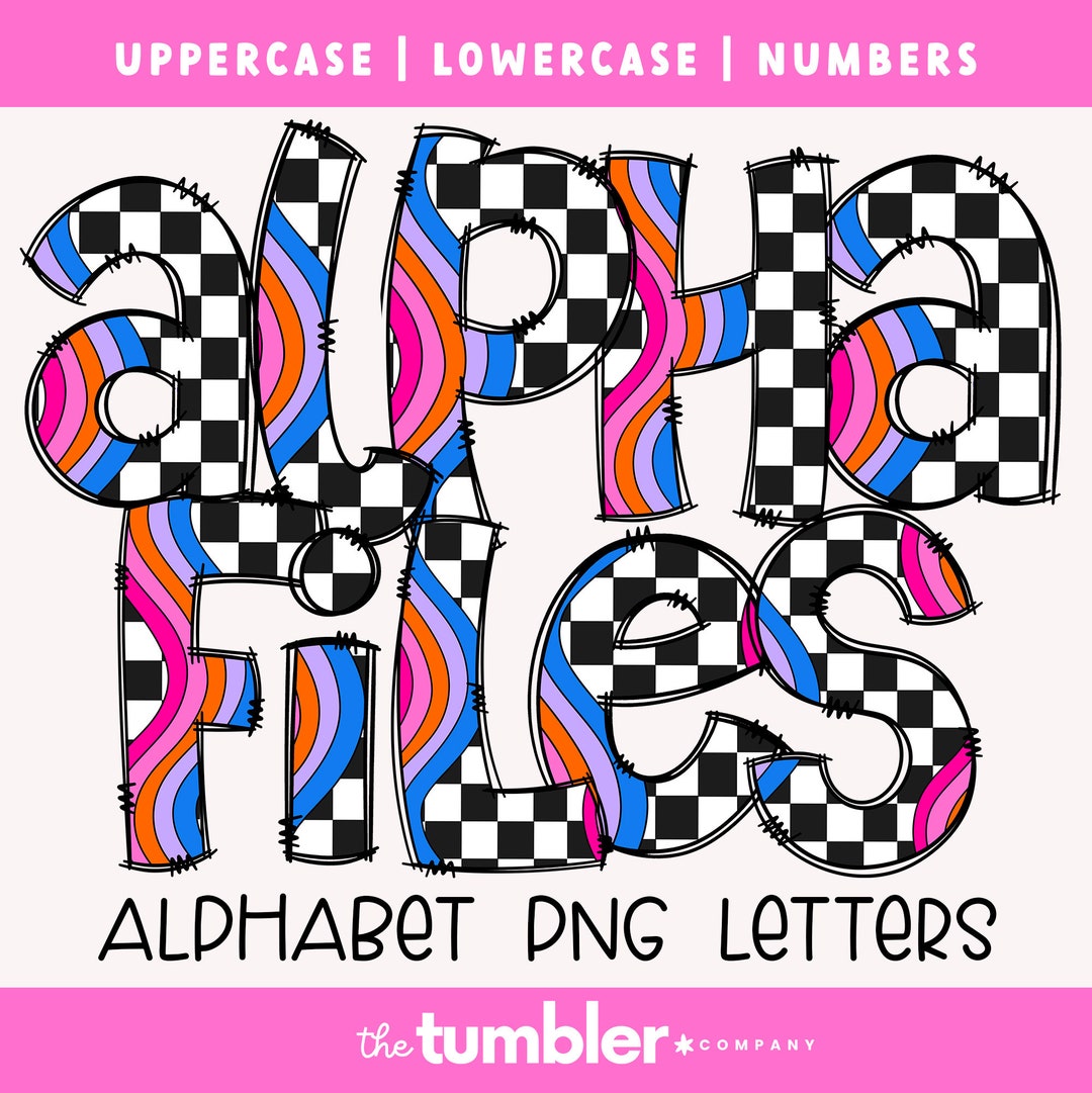 Retro Check Alphabet Set Sublimation PNG Files Checkered Doodle Letters ...