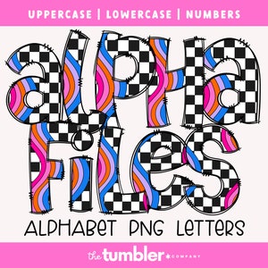 Retro Check Alphabet Set Sublimation PNG Files Checkered Doodle Letters ...