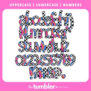 Retro Check Alphabet Set Sublimation PNG Files Checkered Doodle Letters ...