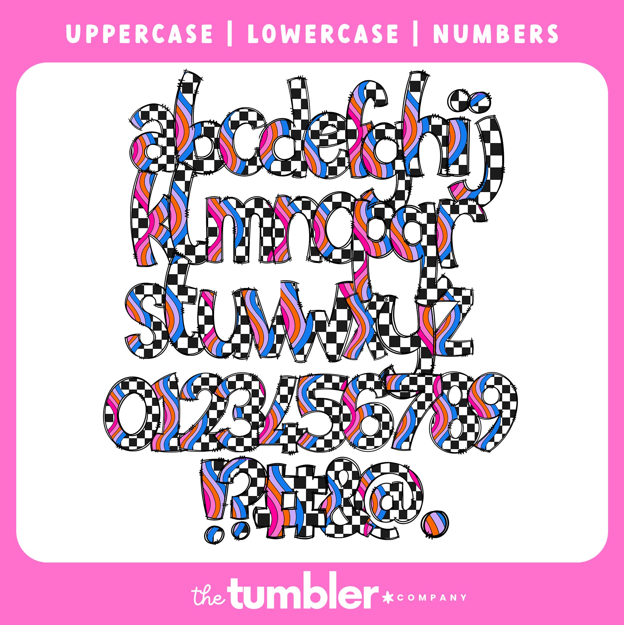 Retro Check Alphabet Set Sublimation PNG Files Checkered Doodle Letters ...