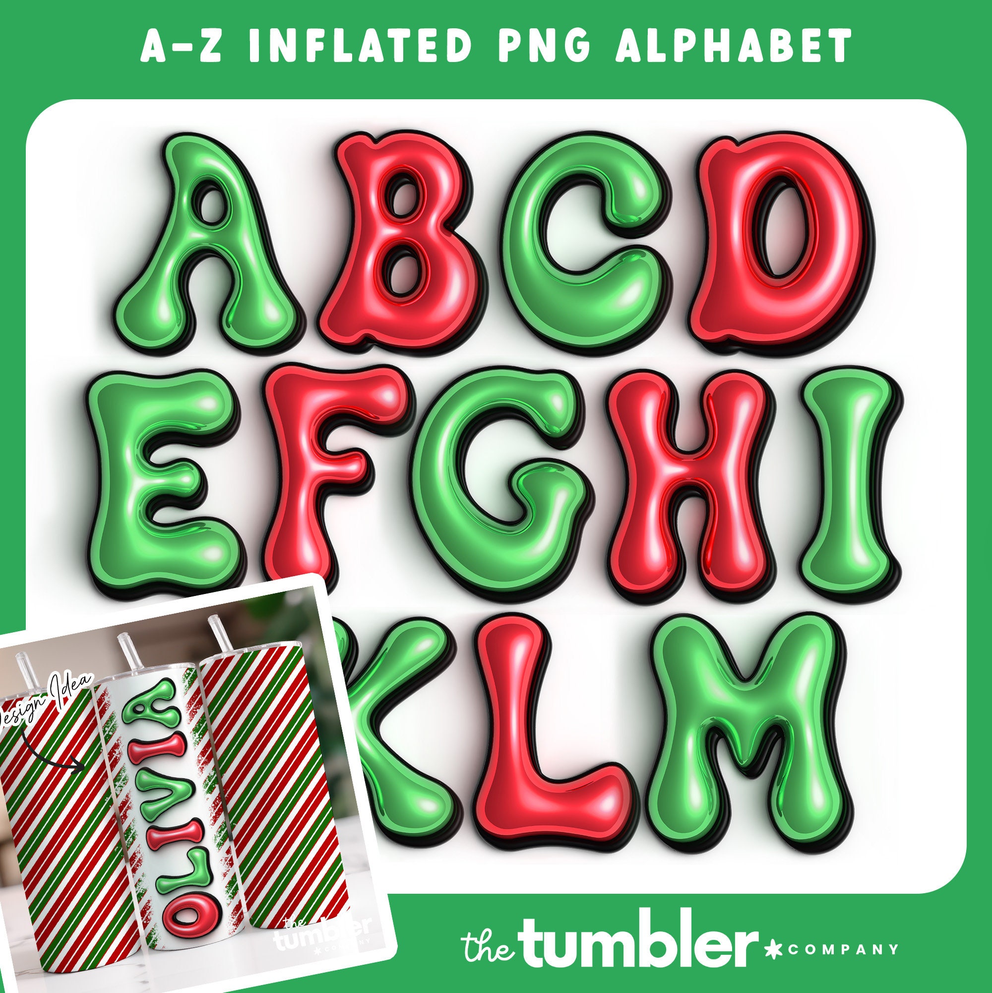 3D Inflated Puff Alphabet Christmas Sublimation PNG Letters Sublimation ...