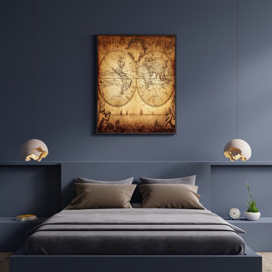 Old Map Drawing Wall Art, Map Canvas, Custom Wall Hanging, Old Map Wall ...