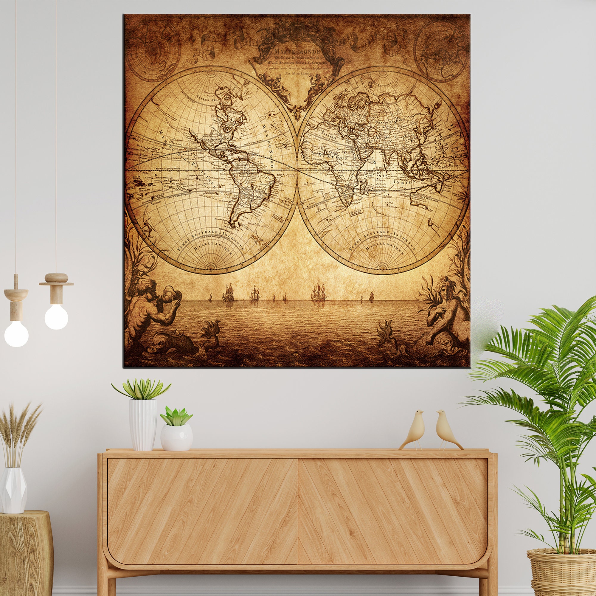 Old Map Drawing Wall Art, Map Canvas, Custom Wall Hanging, Old Map Wall ...
