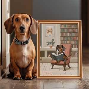 Dachshund Reading Book Painting | Miniature Wiener Dog | Digital ...