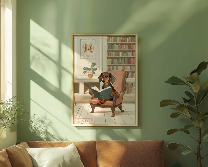 Dachshund Reading Book Painting | Miniature Wiener Dog | Digital ...