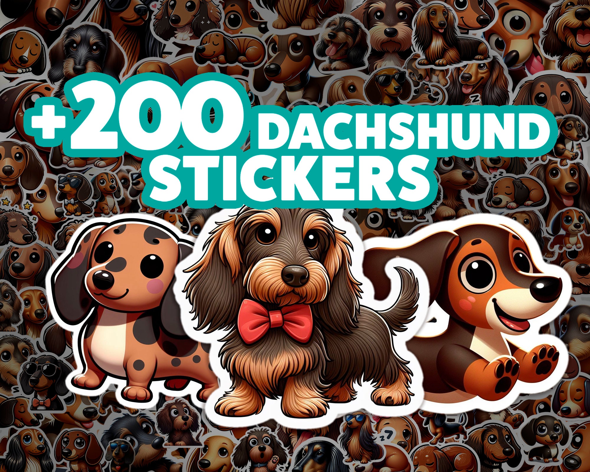 200 Cute Dachshund Sticker Bundle, Digital Stickers, for Kids ...