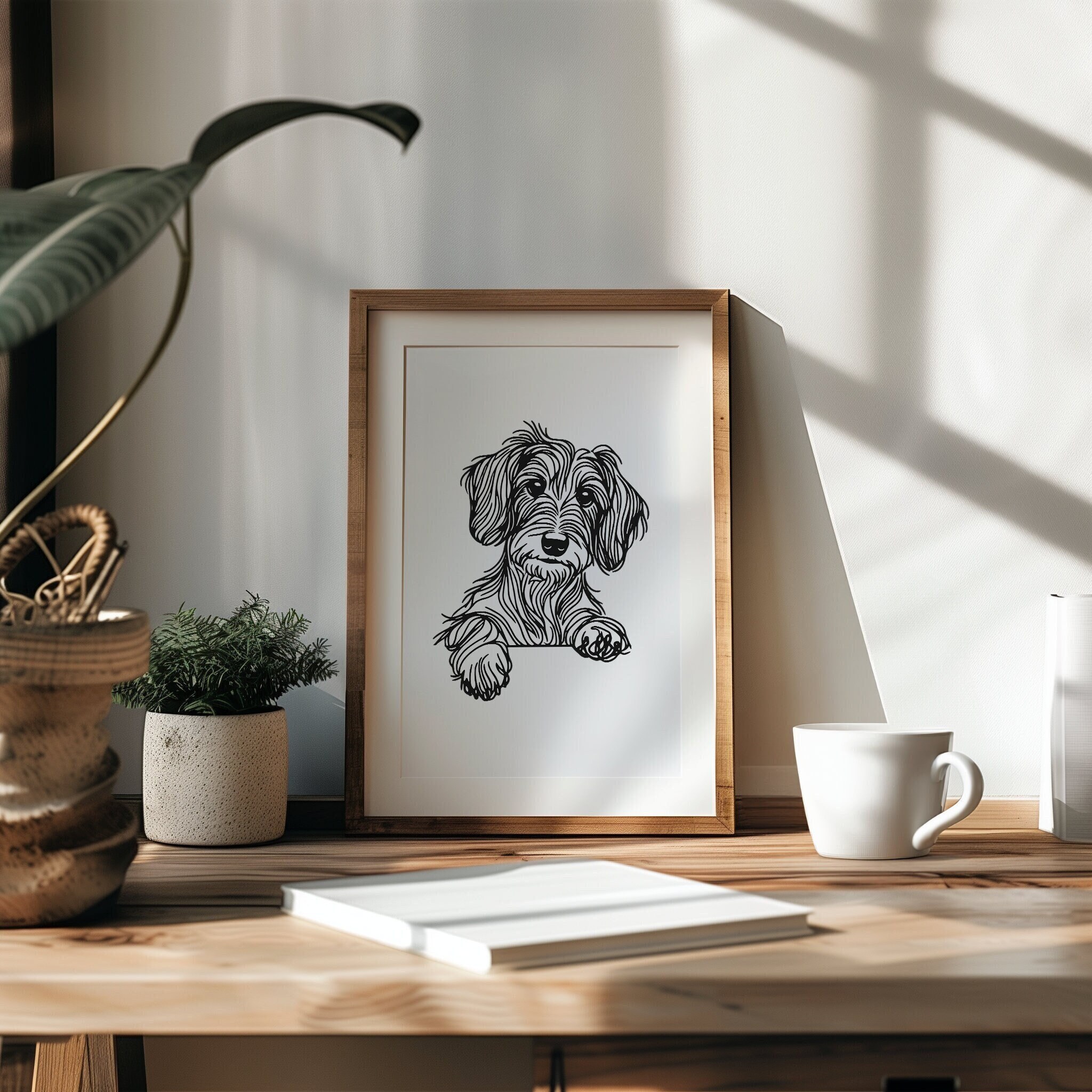 Wirehaired Dachshund Outline Printable | Peeking Weenie Dog SVG ...