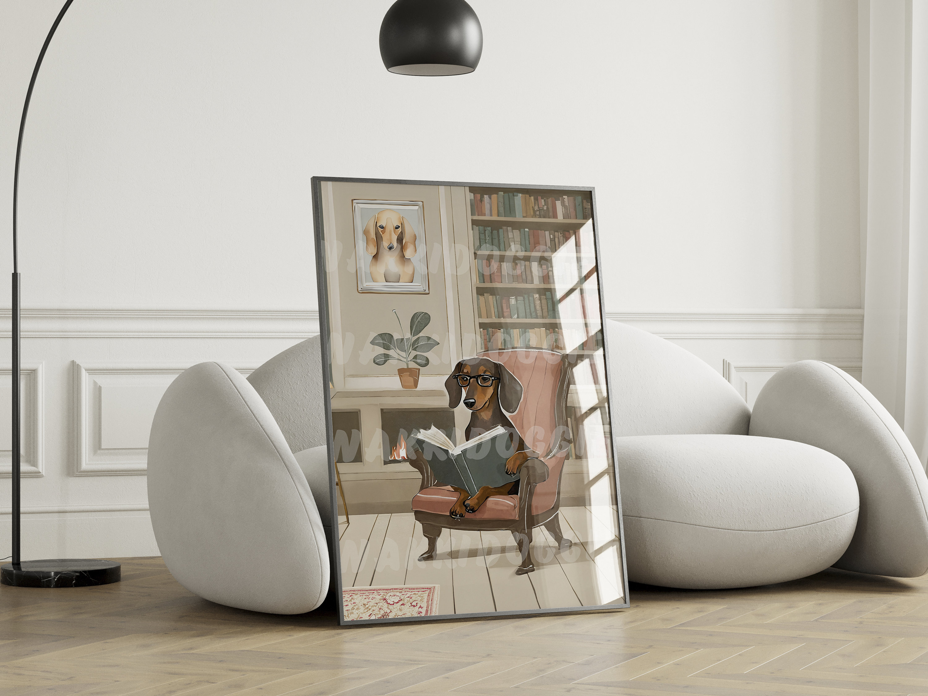 Dachshund Reading Book Painting Miniature Wiener Dog Digital Printable ...