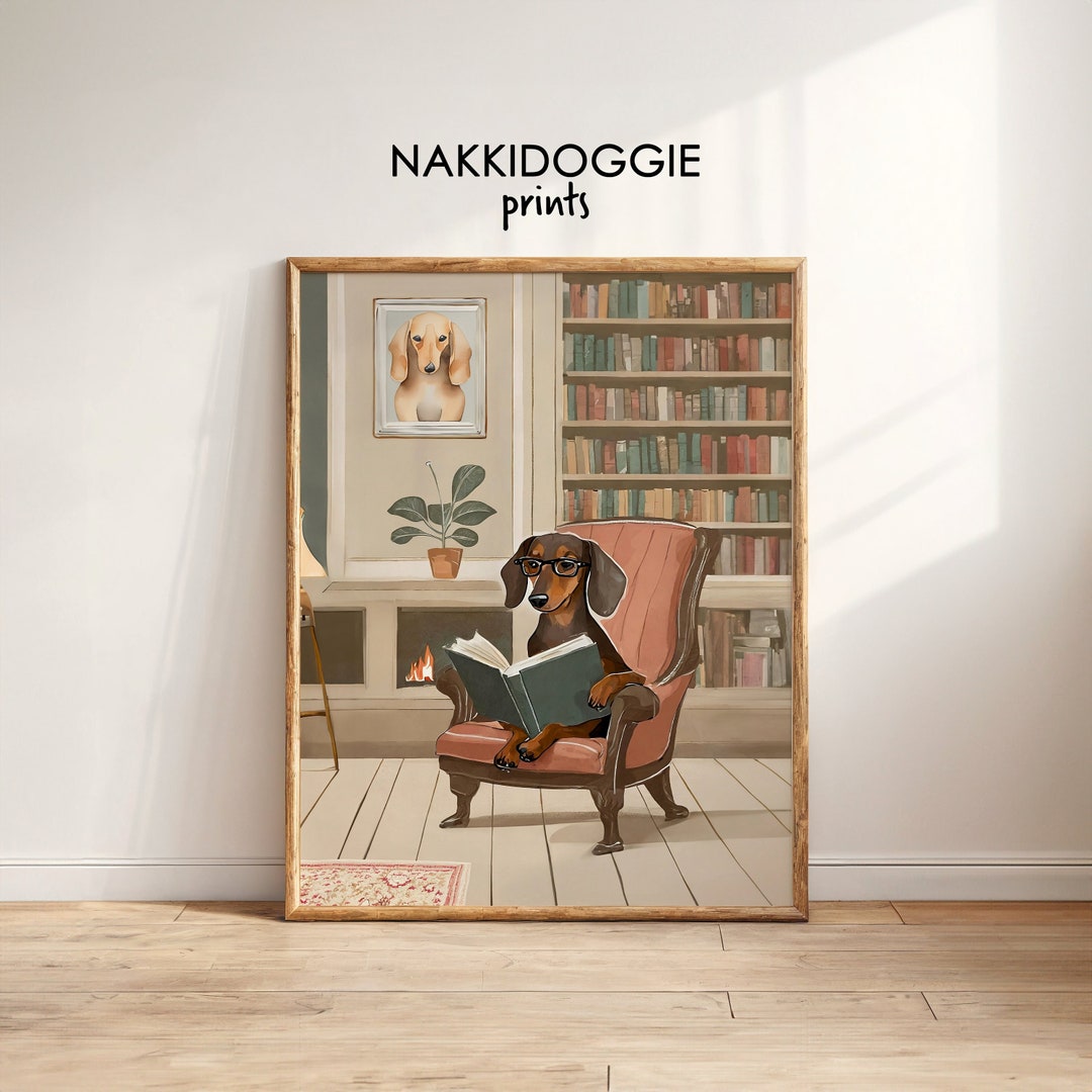 Dachshund Reading Book Painting | Miniature Wiener Dog | Digital ...