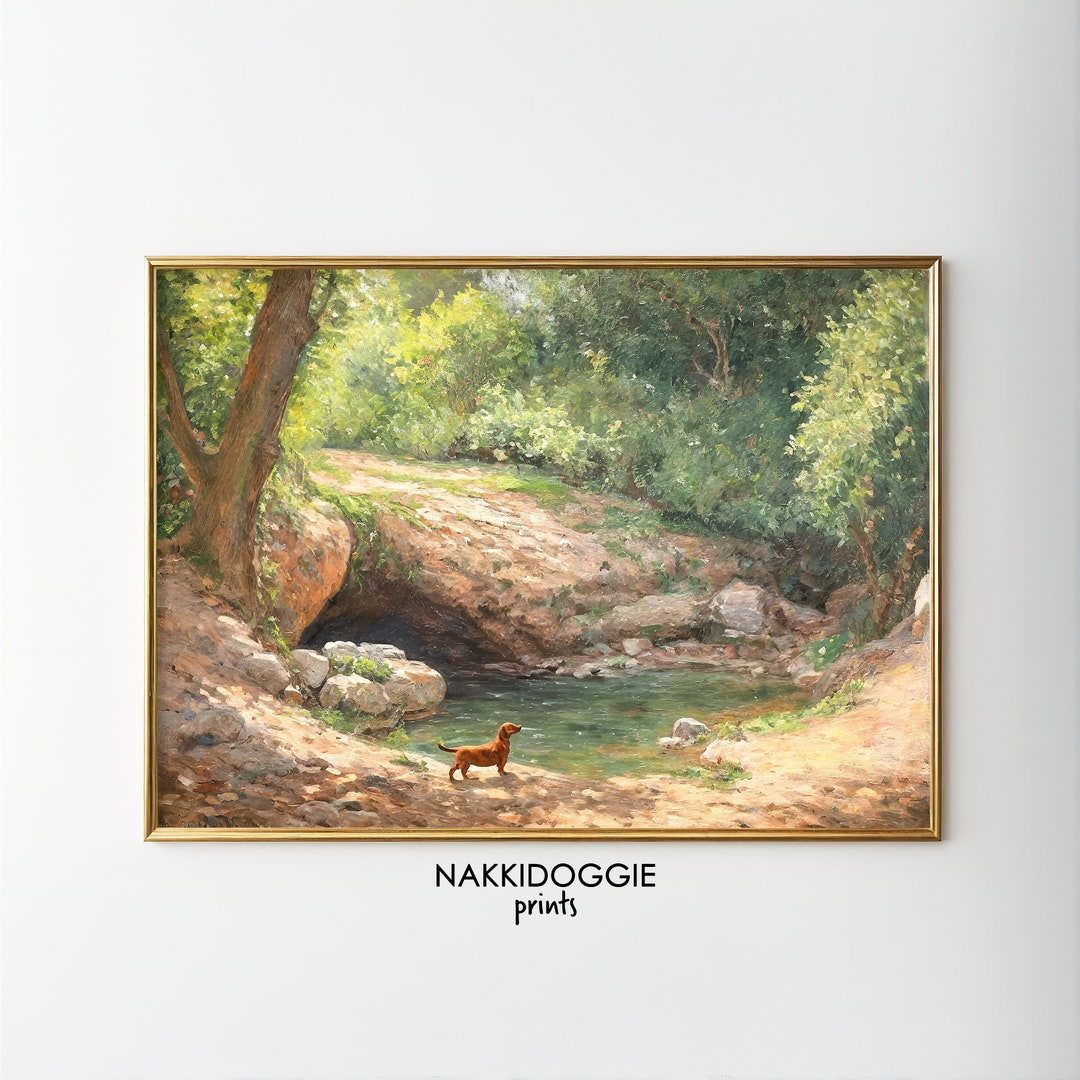 Dachshund Vintage Oil Painting | Wiener Dog at Grotto | Printable ...
