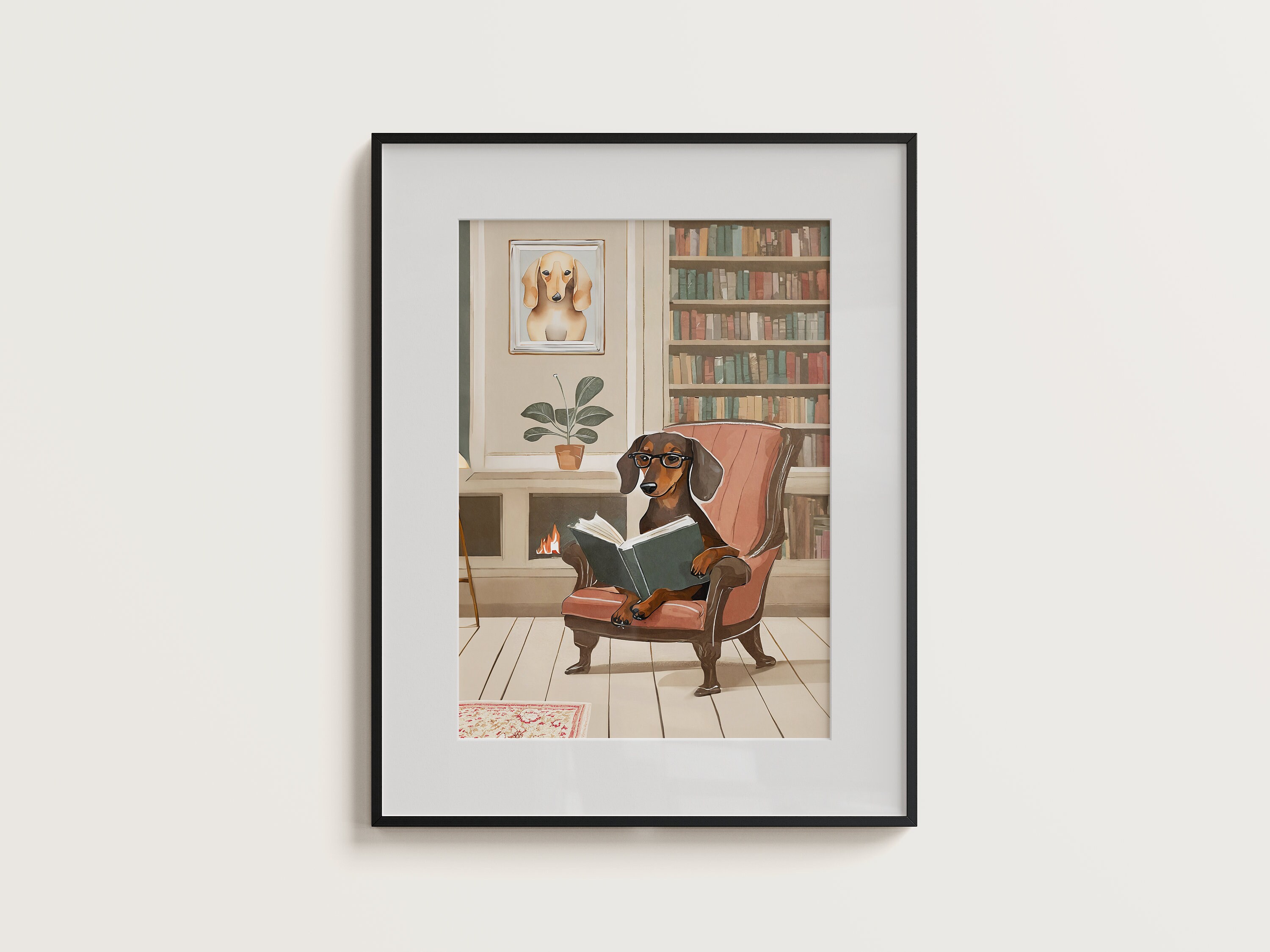 Dachshund Reading Book Painting Miniature Wiener Dog Digital Printable ...