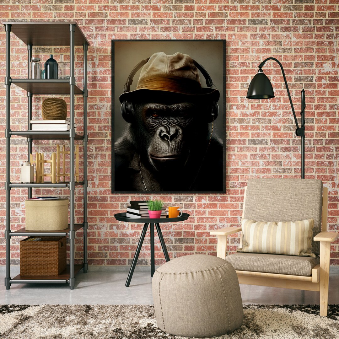Funky Ape Beats: Quirky, Vibrant Digital Art Print Hat & Headphones ...