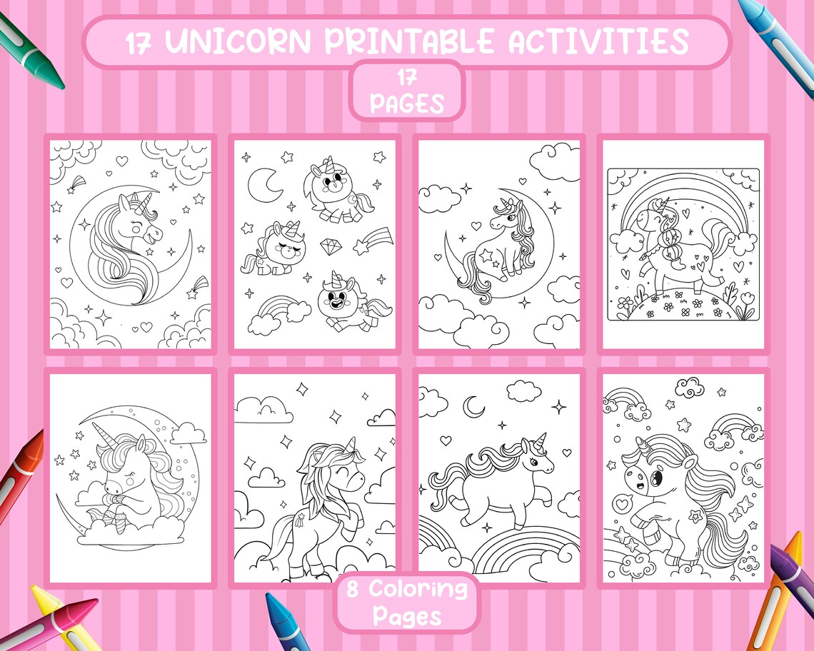 17 Unicorn Coloring Pages Printables, Unicorn Activity Pages, Unicorn ...