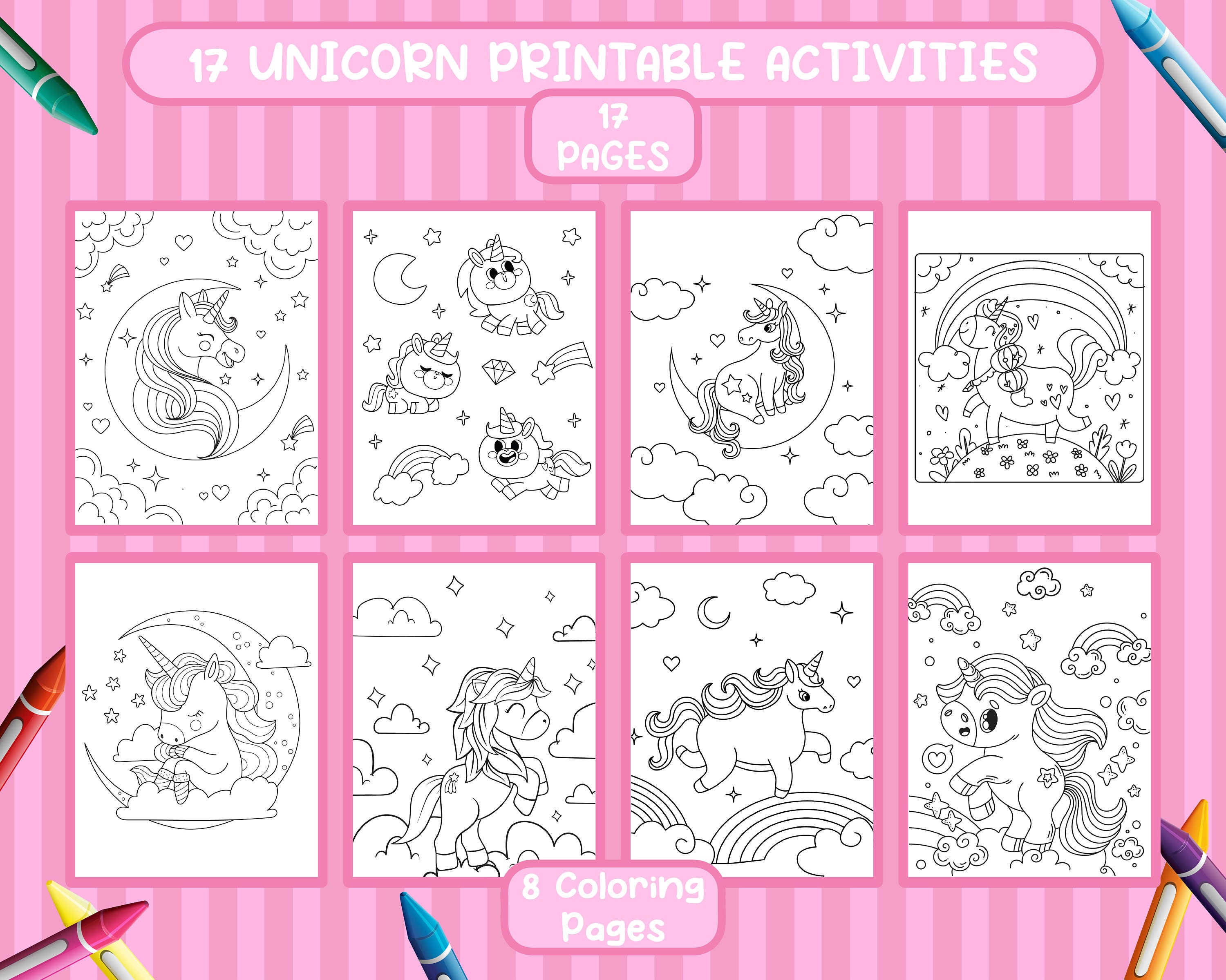 17 Unicorn Coloring Pages Printables, Unicorn Activity Pages, Unicorn ...