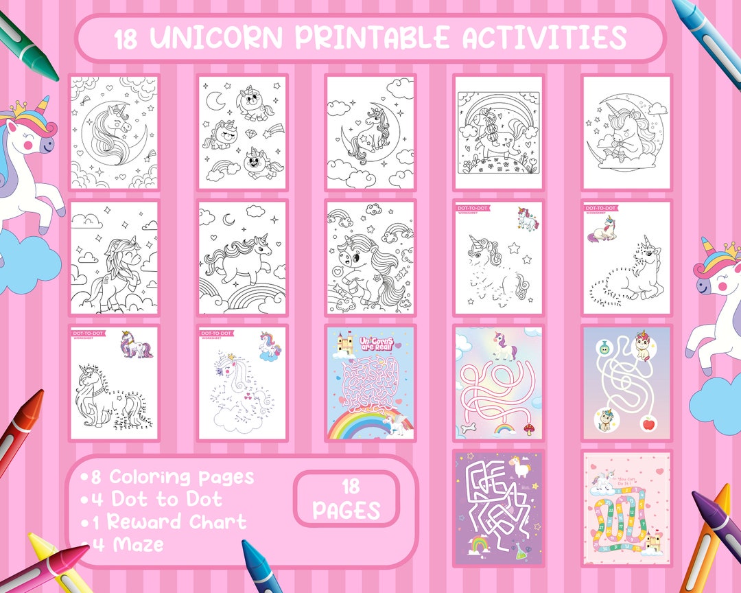 17 Unicorn Coloring Pages Printables, Unicorn Activity Pages, Unicorn ...