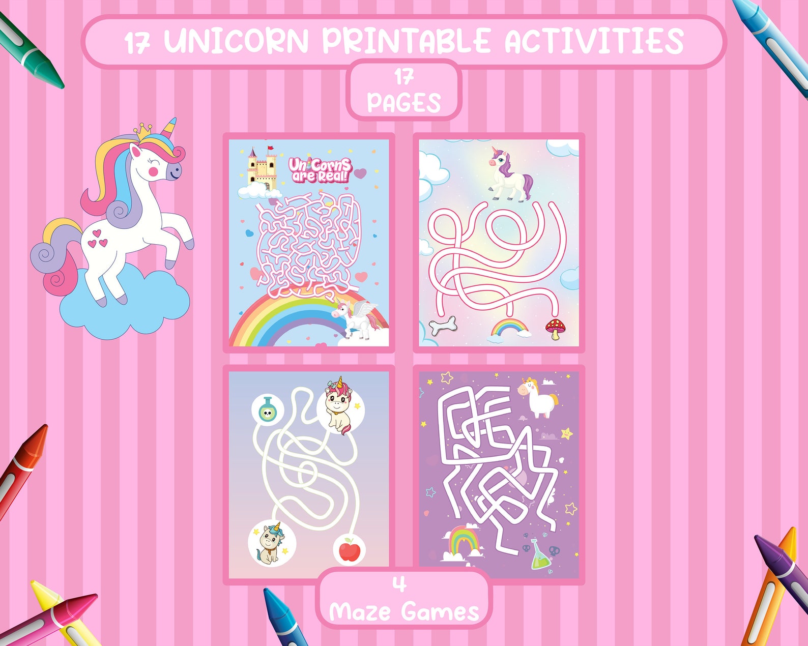 17 Unicorn Coloring Pages Printables, Unicorn Activity Pages, Unicorn ...