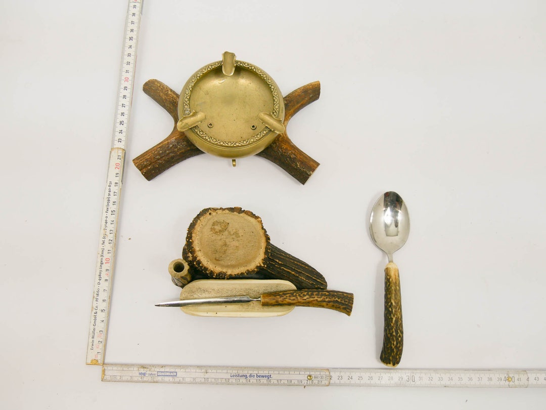 Price for ALL Made From Red Deer Antlers Cigarette Case, Spoon, Letter ...