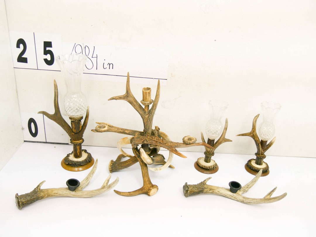 Set of Unique Roe Deer Antler Candlesticks With Glass, Home Decor ...