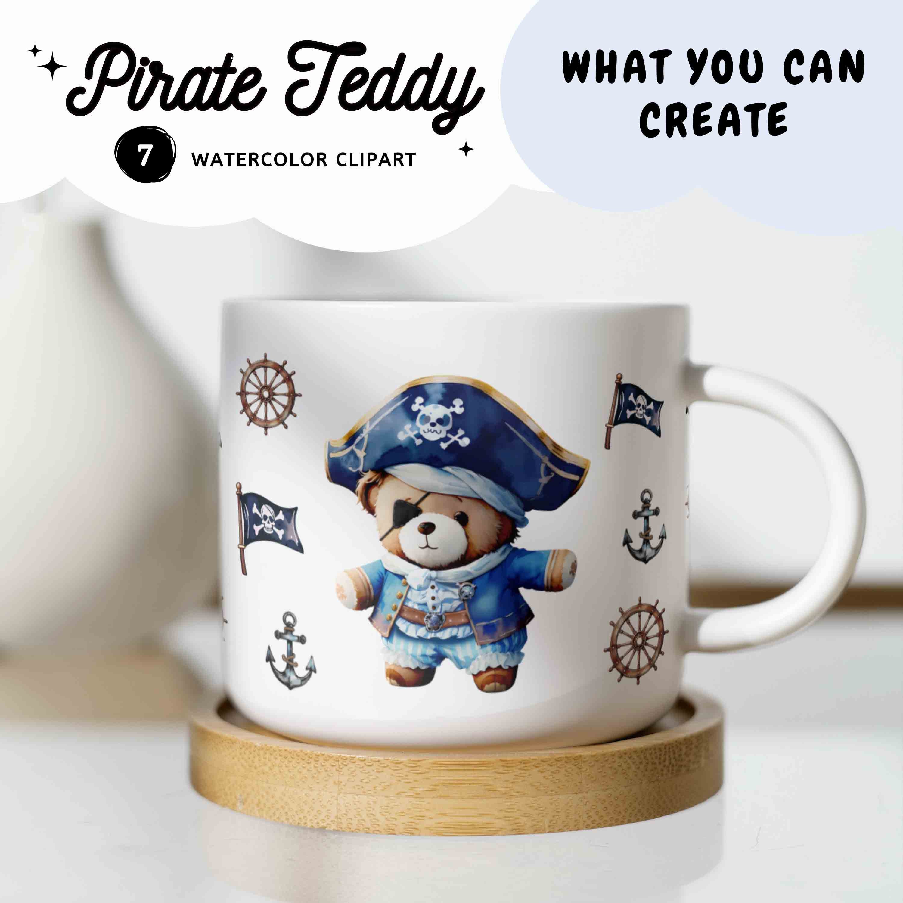 Watercolor Pirate Teddy Bear Clipart PNG Pirate Teddy - Etsy