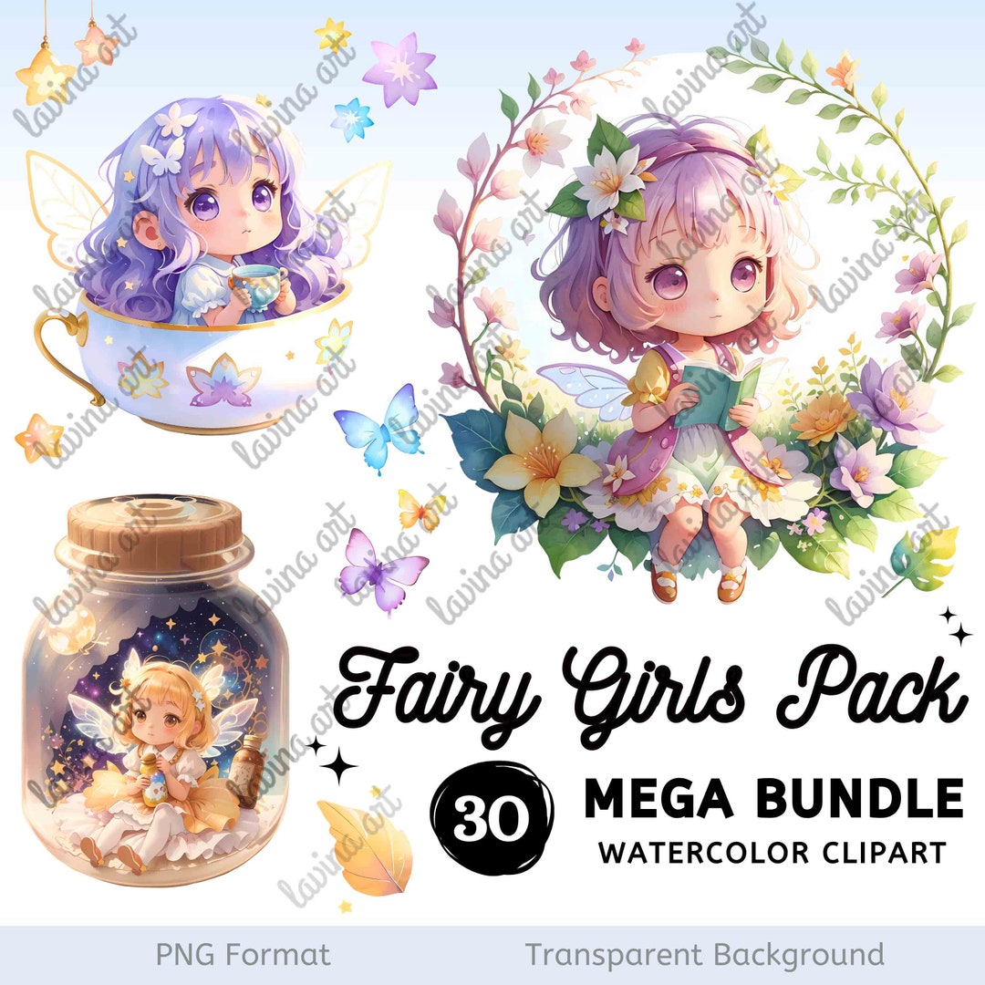 Watercolor Fairy Clipart PNG Bundle, Spring Fairy Graphics, Fairies ...
