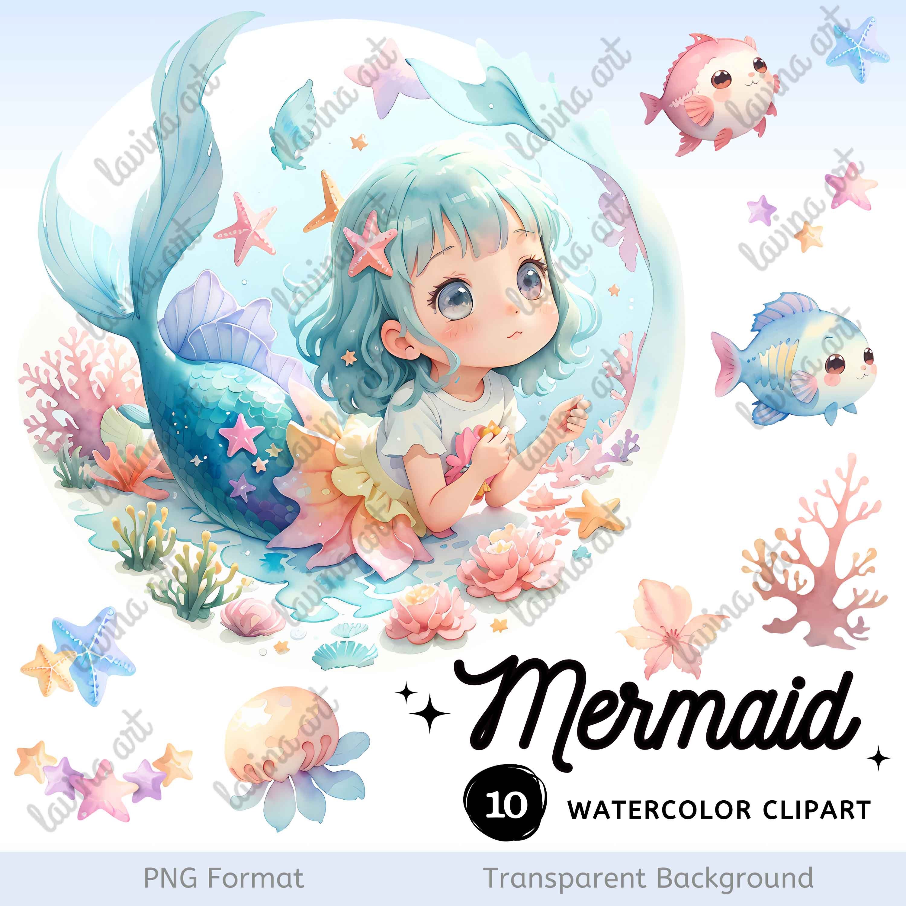 Watercolor Mermaid Clipart Png, Commercial Use Clipart Transparent ...