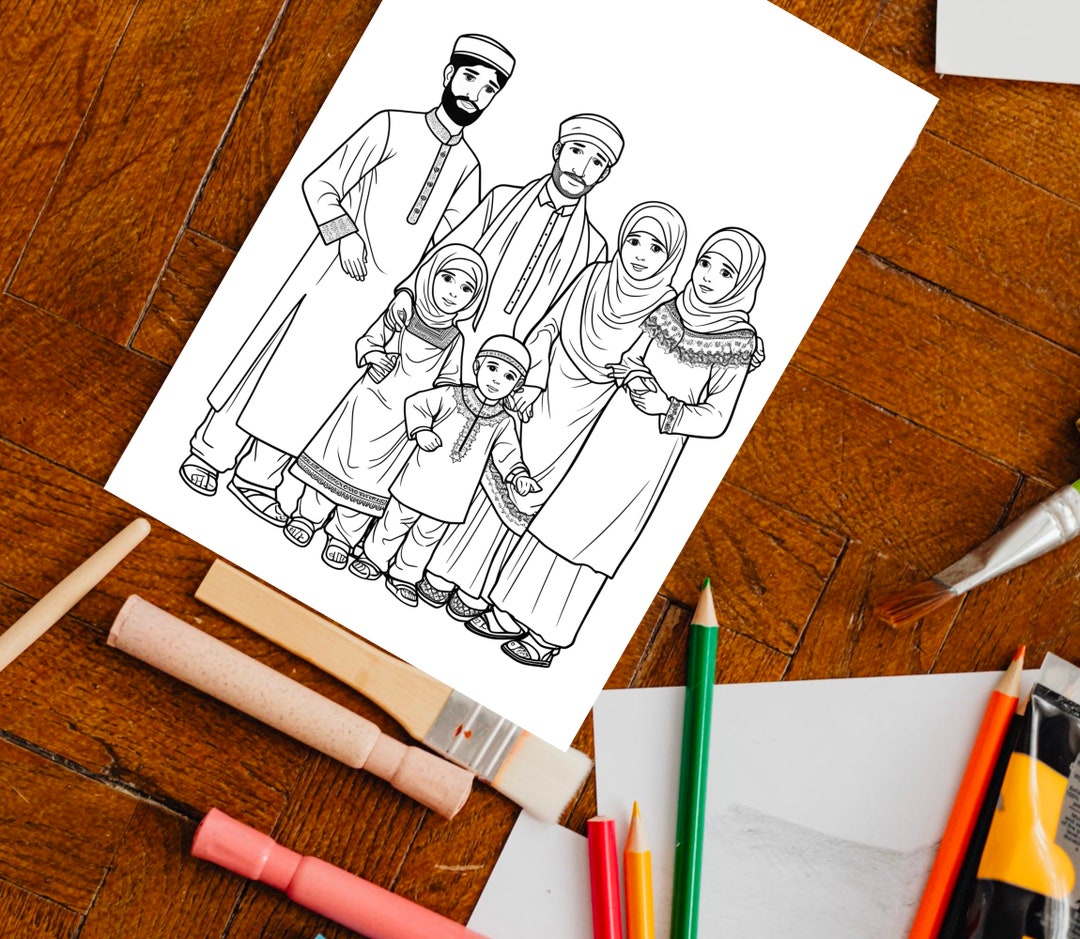 Islamic Coloring Page for Kids, Mosque, Moschee, Hijab, Islamische ...