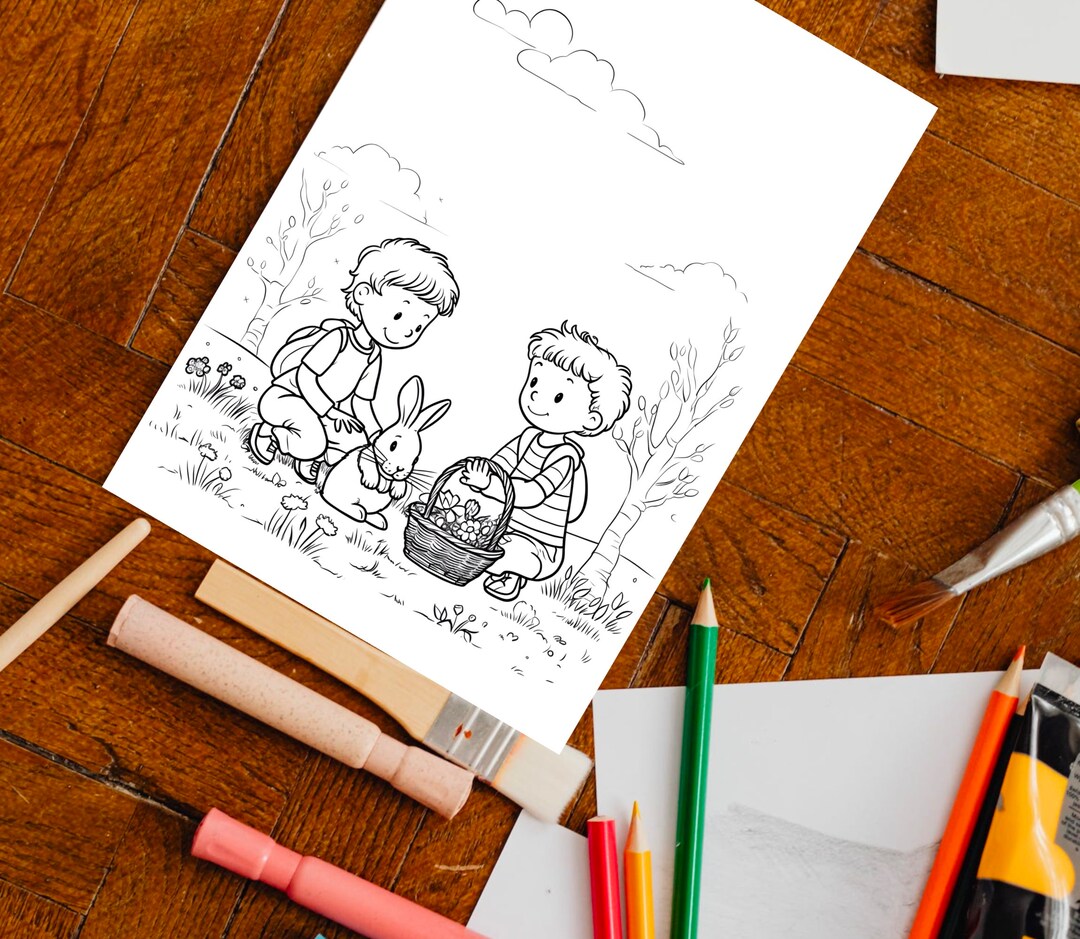 Easter Coloring Page, Easter Bunny, Easter Eggs, Kids and Adults, Cute ...