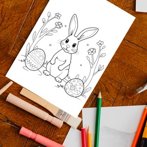 Easter Coloring Page, Easter Bunny, Flowers, Kids and Adults, Cute ...