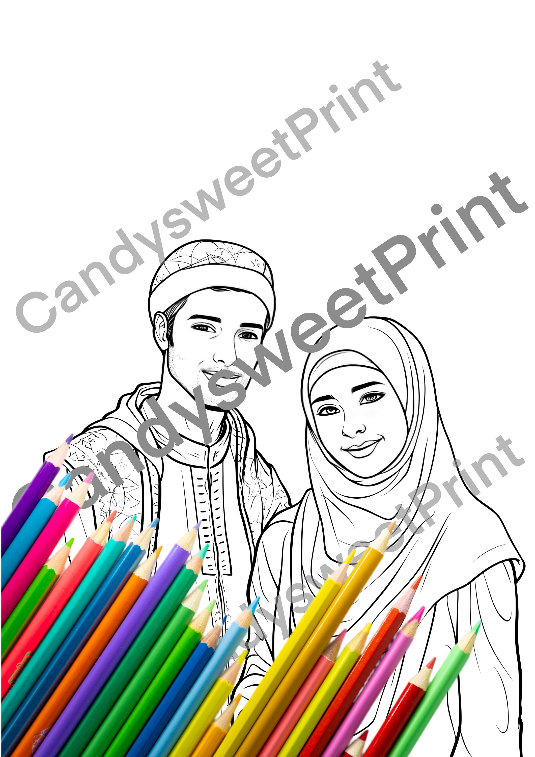 Islamic Coloring Page for Kids, Hijab, Thawb, Manga, Islamische ...