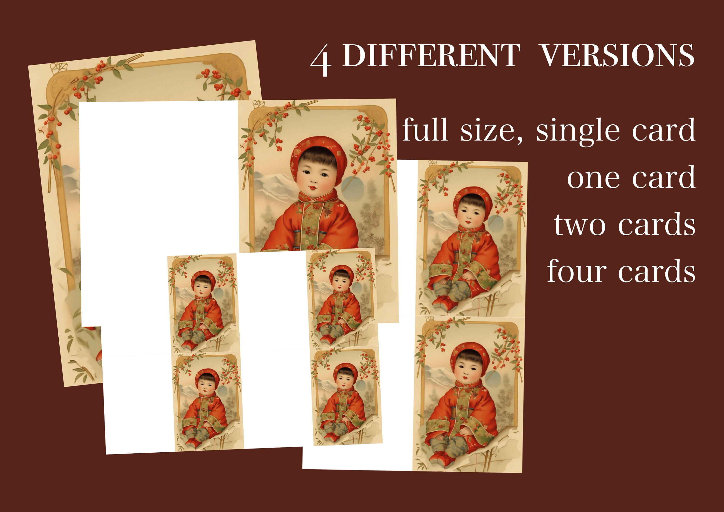Vintage Printable Festive Card, Asian Girl, X-mas, Christmas Card ...