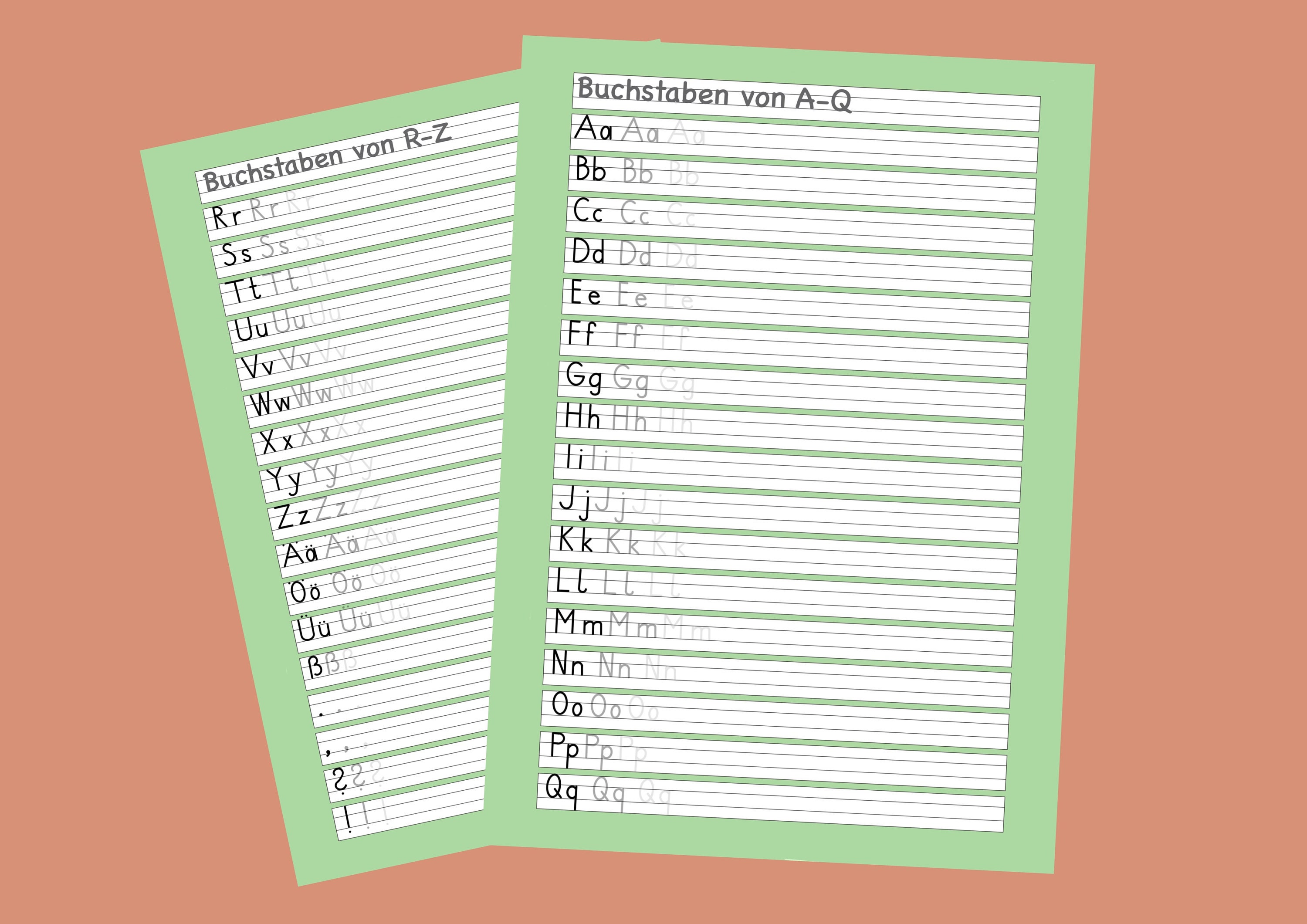 1. Klasse Lineatur Mit Alphabet Papier Grundschule, Grün, Liniert ...