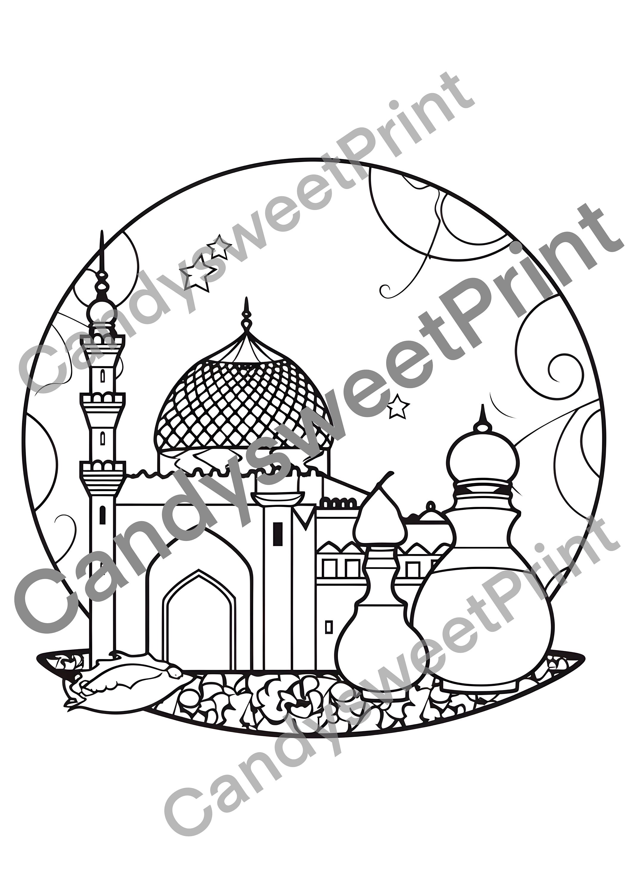 Masjid Islamic Coloring Page for Kids, Mosque, Moschee, Islamische ...