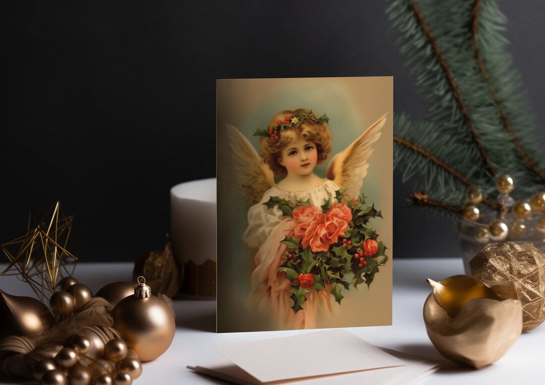 Vintage Printable Christmas Card Angel Girl X-mas - Etsy