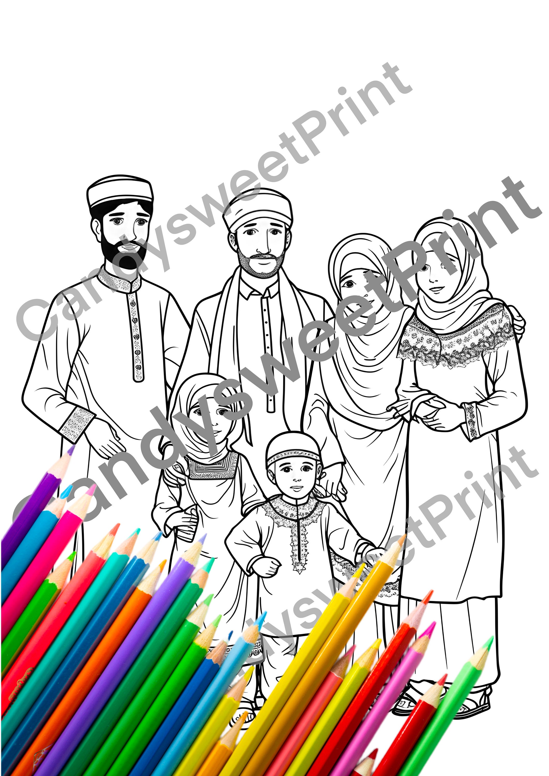 Islamic Coloring Page for Kids, Mosque, Moschee, Hijab, Islamische ...