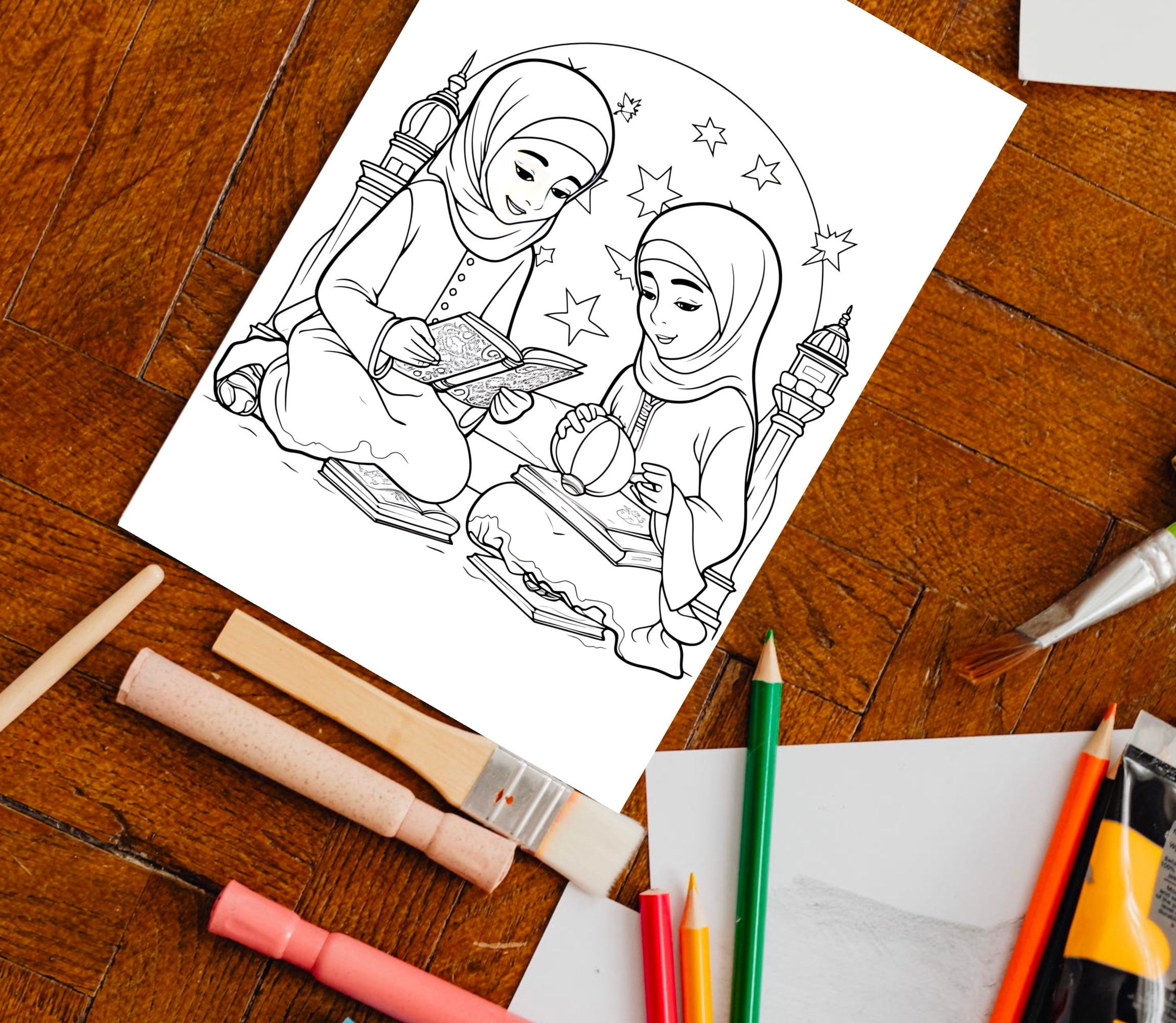 Coloriage islamique, femme musulmane, enfant, mosquée, Hijab ...